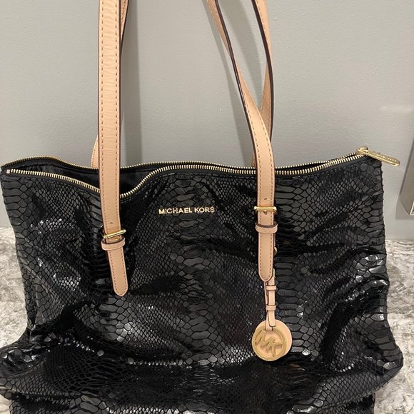 MICHAEL Michael Kors | Bags | New Michael Kors Black Snakeskin And Tan ...